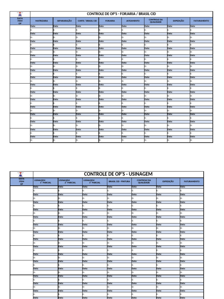 Formulário para Controle de OP's - Forjaria e Usinagem | PDF