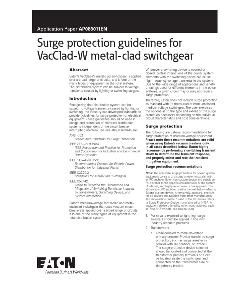 Surge Protection Guidelines For Vac Clad W Metal Clad Switchgear ...