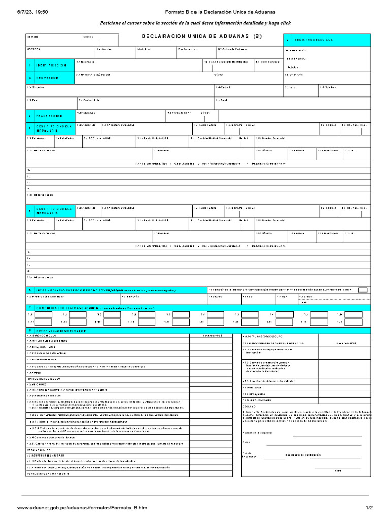 Formato B de La Declaración Unica de Aduanas | PDF