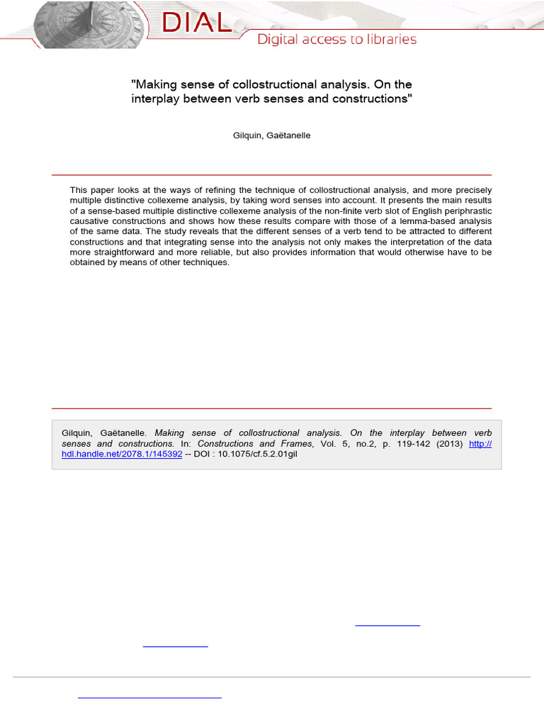 Gilquin 2013 Making Sense of Collostructional Analysis | PDF | Lexicon ...