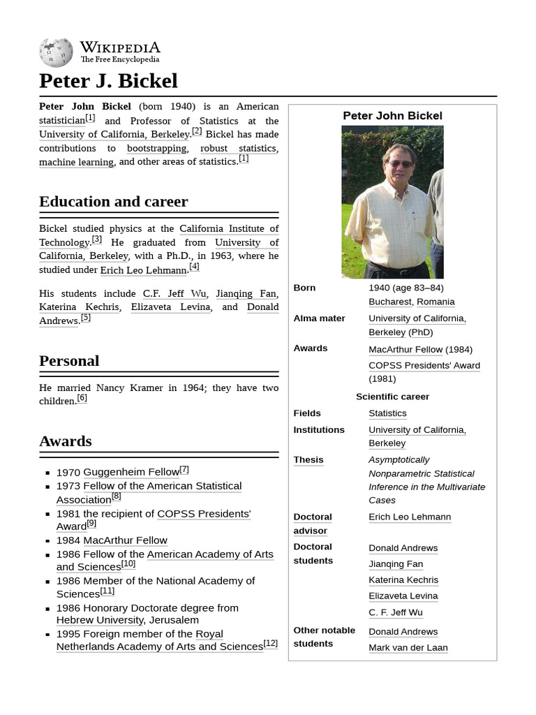 Peter_J._Bickel | PDF | Probability And Statistics | Statistics