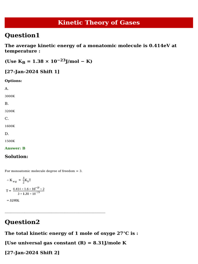 KTG JEE PYQ | PDF | Gases | Temperature