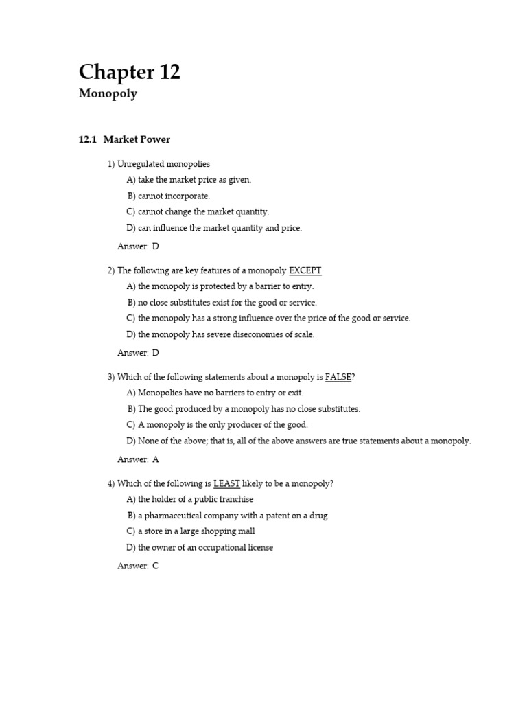 Chapter 15 - Monopoly Practice | PDF | Monopoly | Profit (Economics)