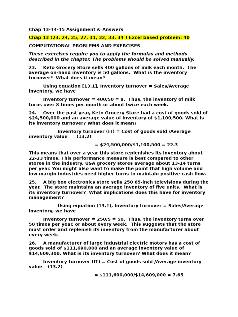 Chap 13-14-15 Assignment Answers | PDF | Inventory | Cost Of Goods Sold