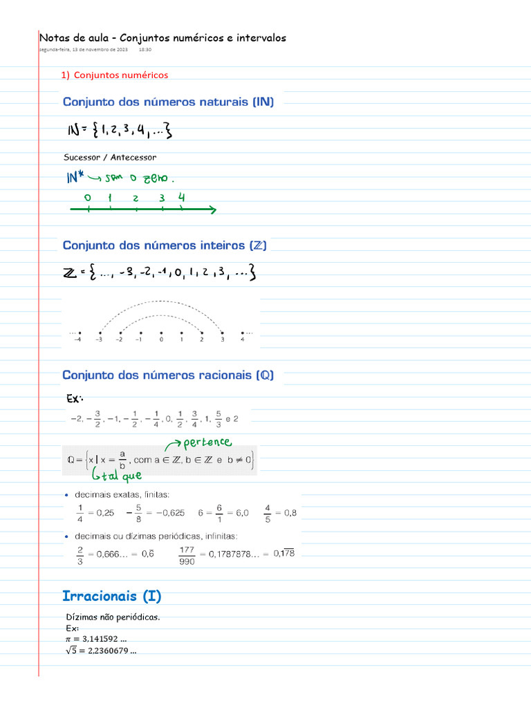 Notas de Aula - Conjuntos Numéricos e Intervalos | PDF