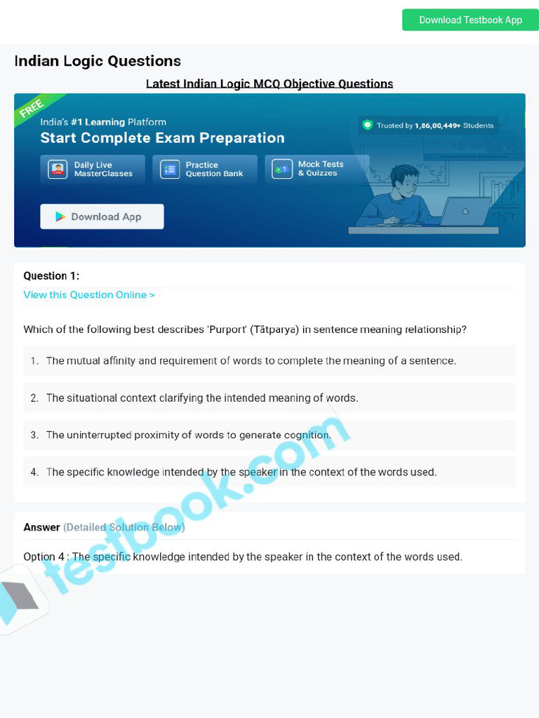 MCQ On Indian Logic 5eea6a0e39140f30f369e44e | PDF