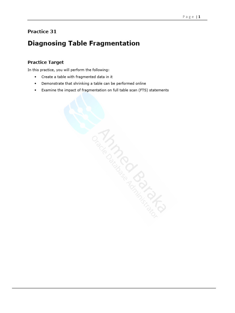 Practice 31 - Diagnosing Table Fragmentation | PDF | Sql | Software