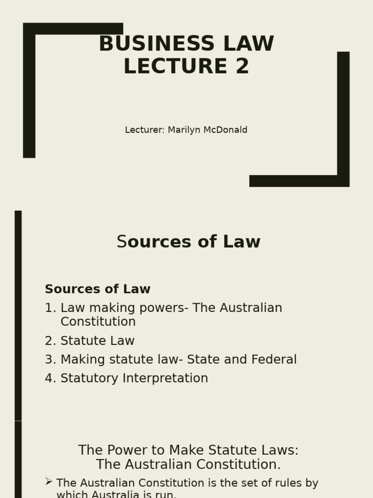 Australian Business Law Overview | PDF | Bill (Law) | States And ...