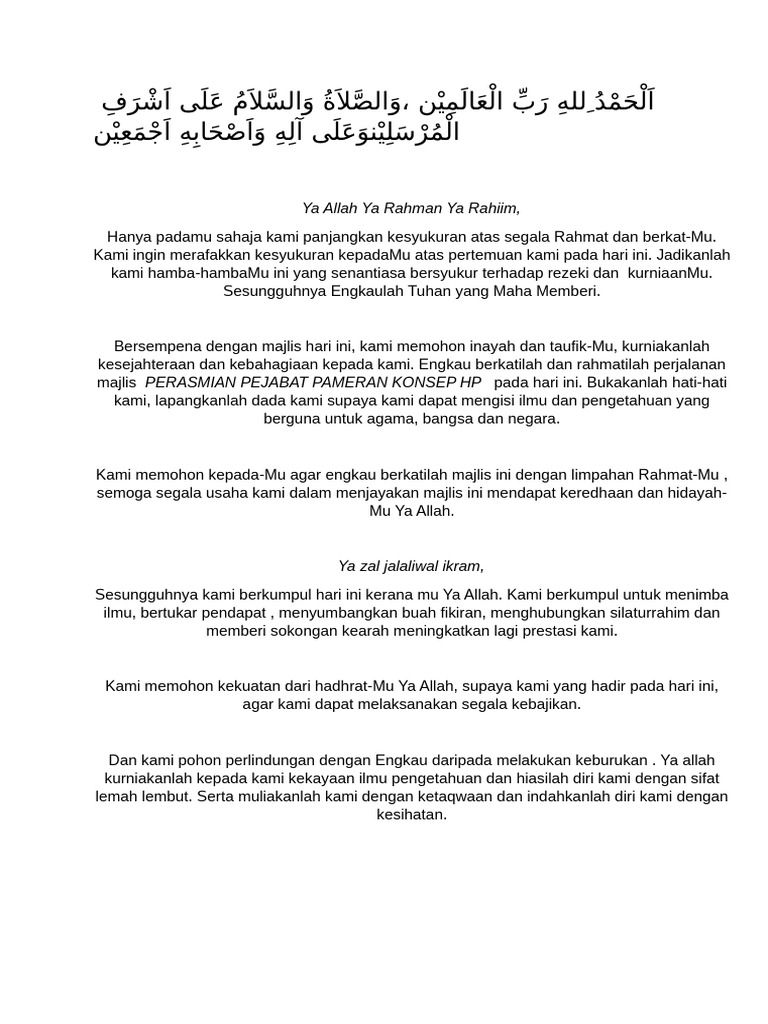 Doa Pembuka Majlis | PDF