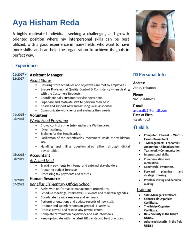 Aya Reda CV .. | PDF | Human Resources | Accounting