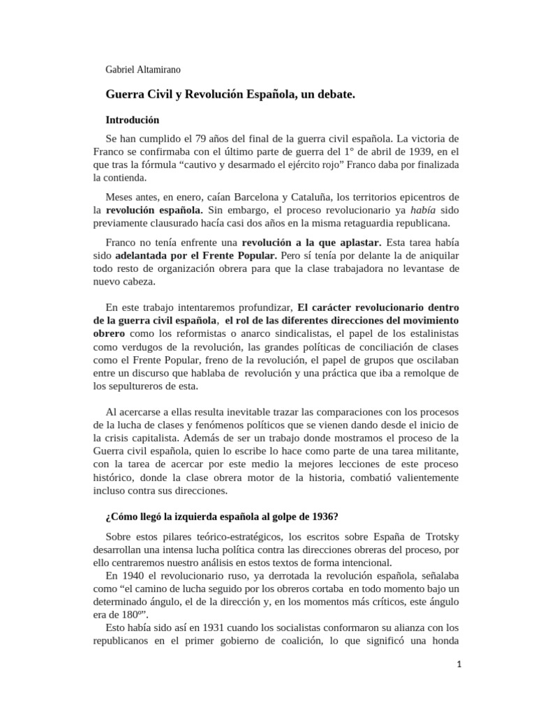 Análisis de la Revolución en la Guerra Civil Española | PDF ...