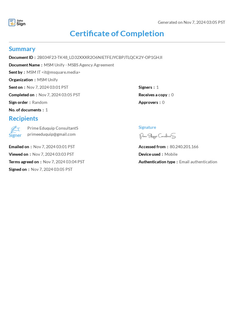 Completion Certificate-MSM Unify - MSBS Agency Agreement | PDF | Software | Computing