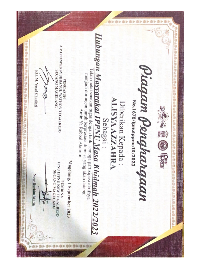 Piagam Penghargaan | PDF