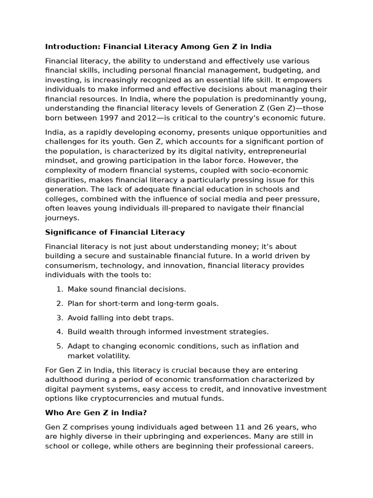 Financial Literacy for Gen Z in India | PDF | Financial Literacy | Literacy