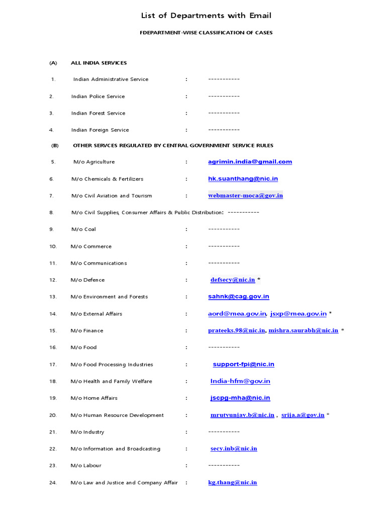Department Email Contacts List | PDF