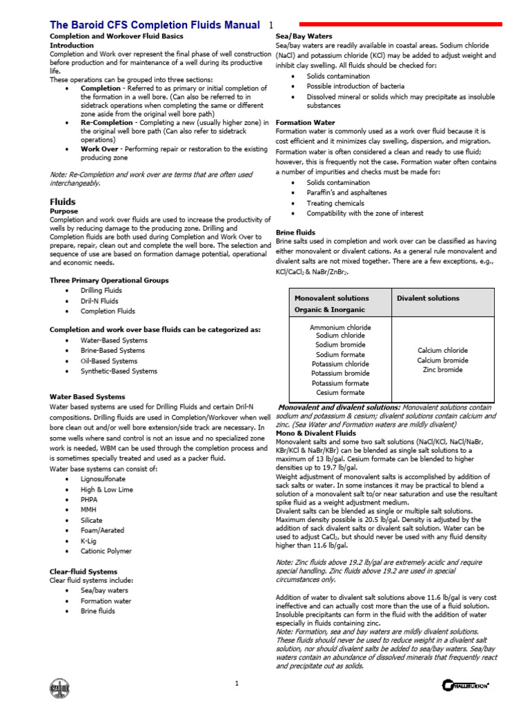 Completion and Workover Fluid Basics | PDF | Acid | Hydrochloric Acid