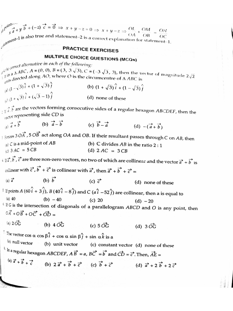 Vector Algebra MCQ | PDF