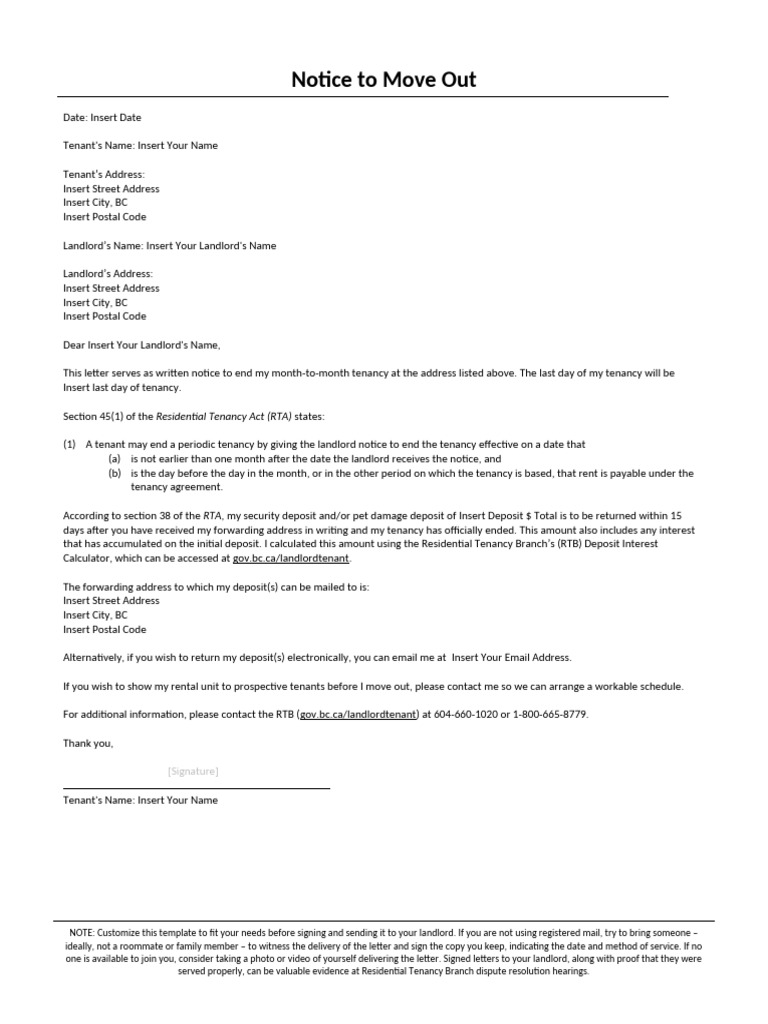 Month-to-Month Tenancy Move-Out Notice | PDF | Leasehold Estate | Landlord