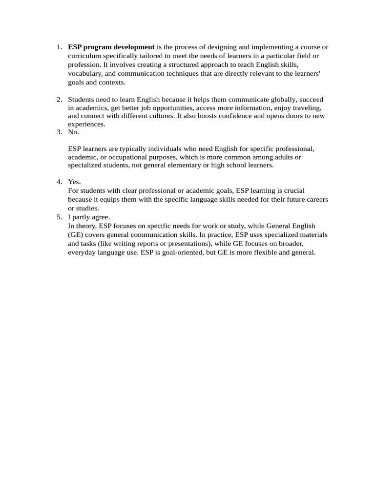 ESP Program Development | PDF