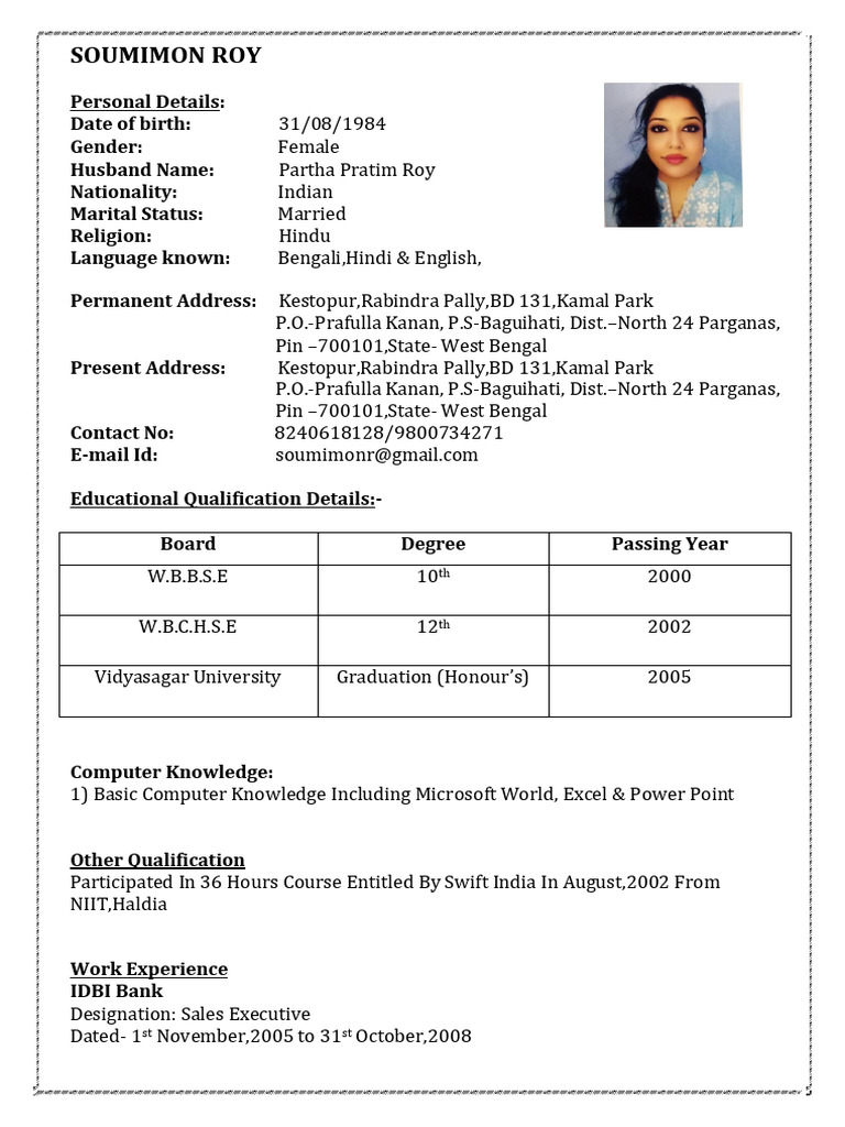 Soumimon Roy C.V | PDF