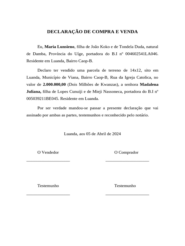 Declaração de Compra e Venda-01!08!2022 | PDF