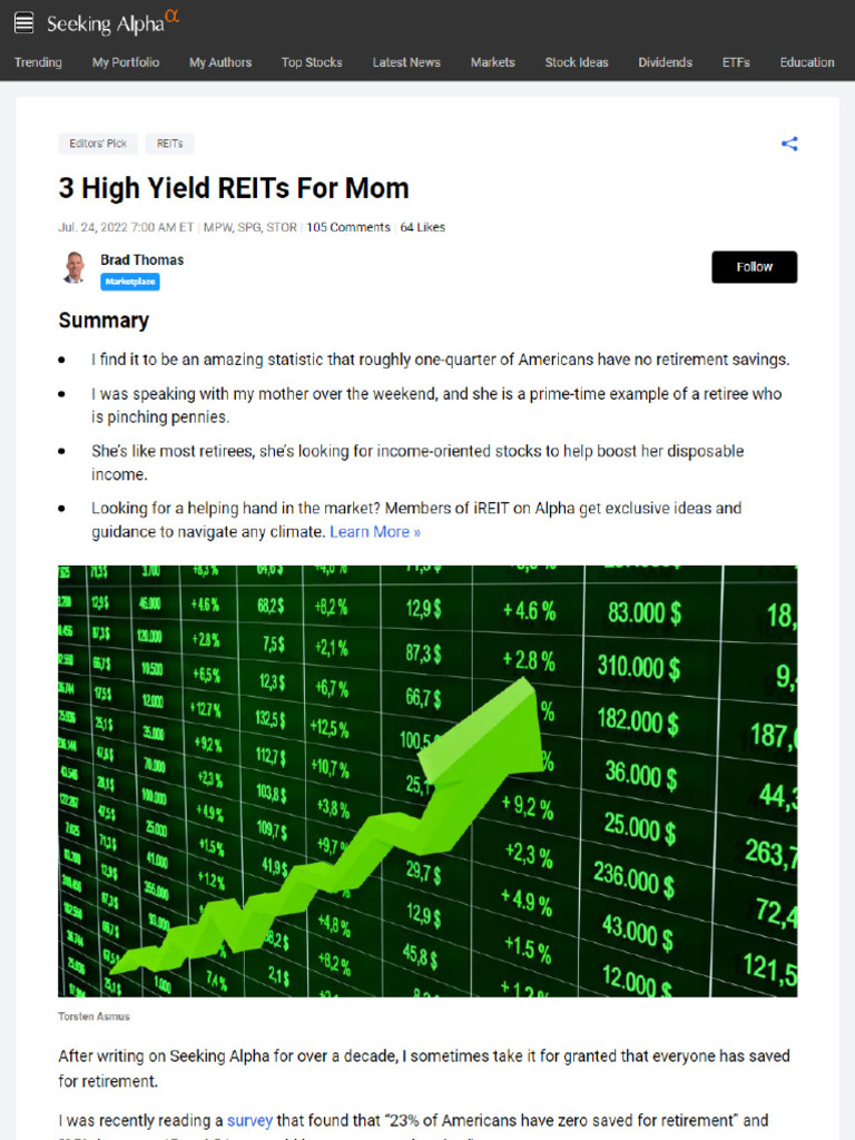3 High Yield REITs For Mom - Seeking Alpha | PDF