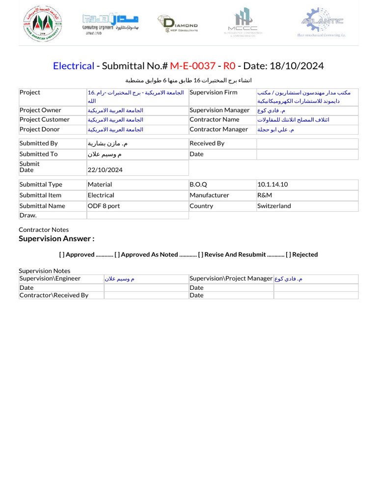 Electrical Submittal ODF 8 Port Details | PDF | Electrical Connector ...