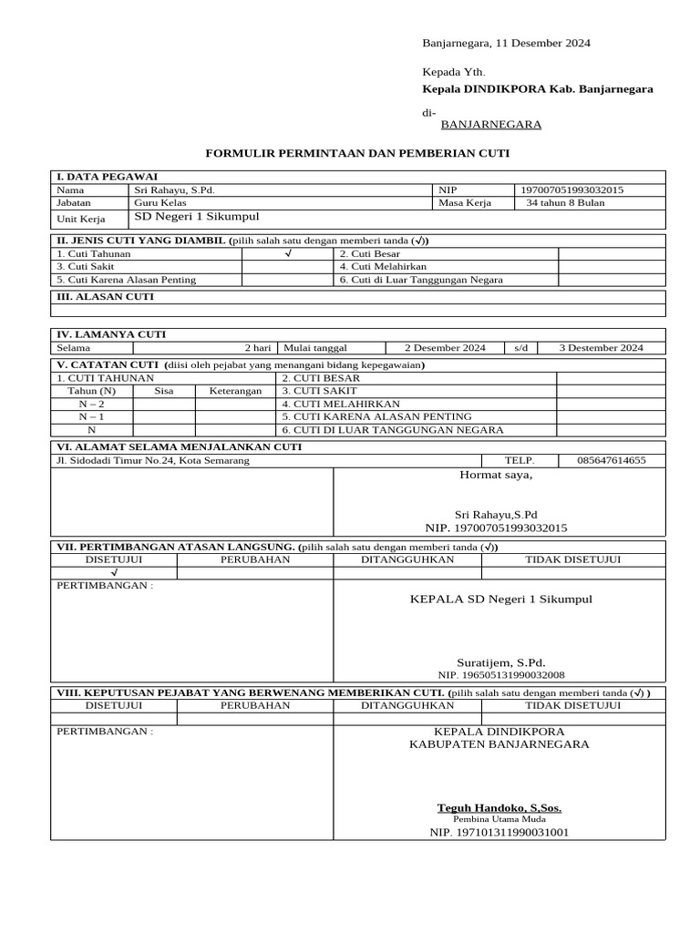 Form Izin Cuti Tahunan Rini | PDF
