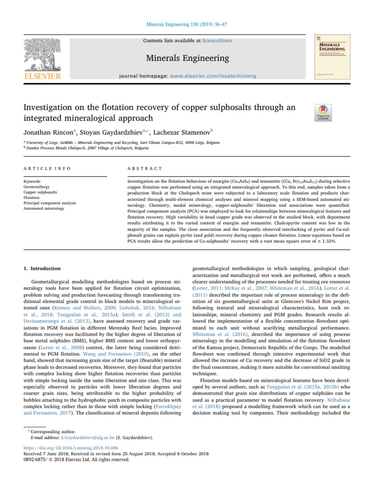 Investigation On The Flotation Recovery of Copper Sulphosalts Through ...