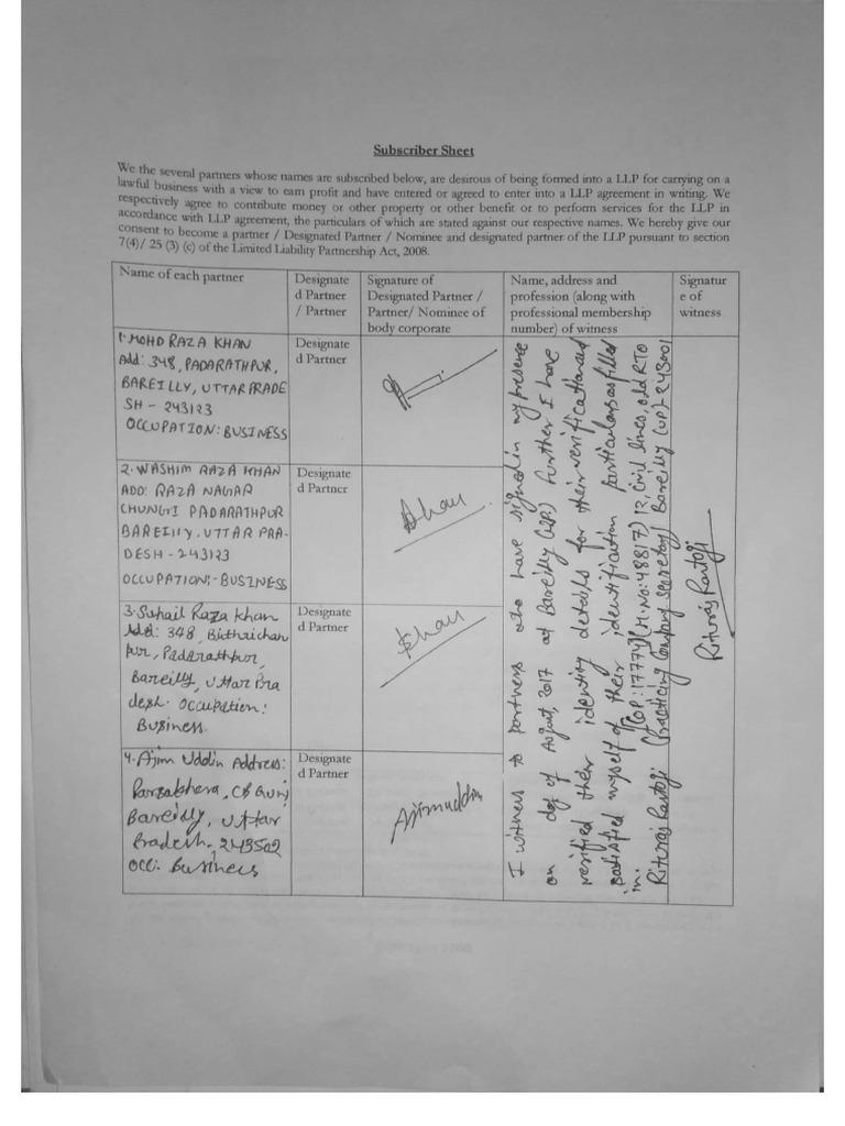 Subscribers Sheet including consent | PDF