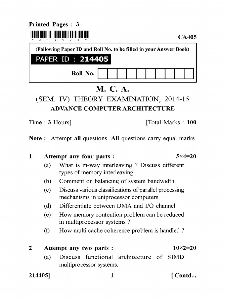 Mca 4 Sem Advance Computer Architecture Ca405 2015 | PDF