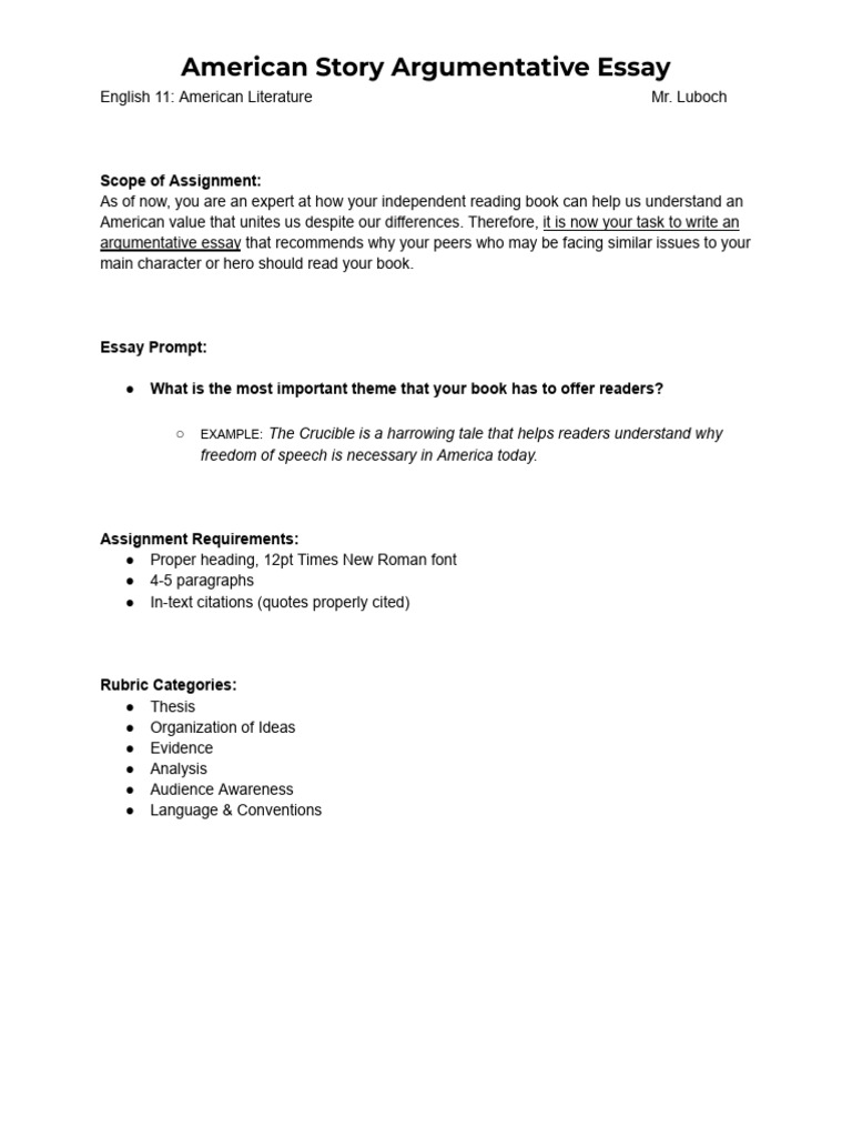 American Story Essay Prompt - Requirements | PDF