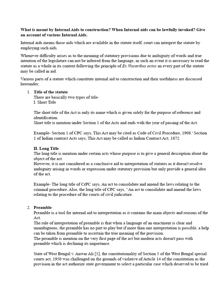 Understanding Internal Aids to Statutory Construction | PDF | Statutory ...