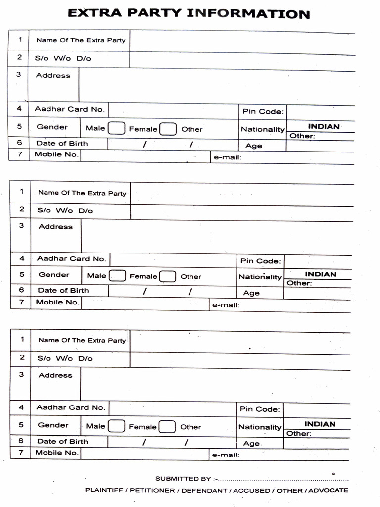 Extra Party Information Form PDF | PDF