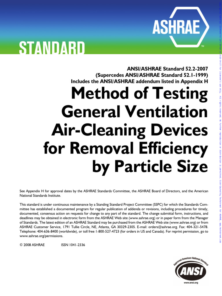 ASHRAE-D-86143 52.2-2007 | PDF | Duct (Flow) | Ventilation (Architecture)