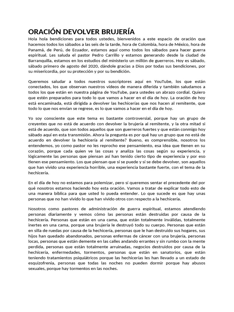 Oración Devolver Brujería 1 | PDF | Pablo el apóstol | Brujería