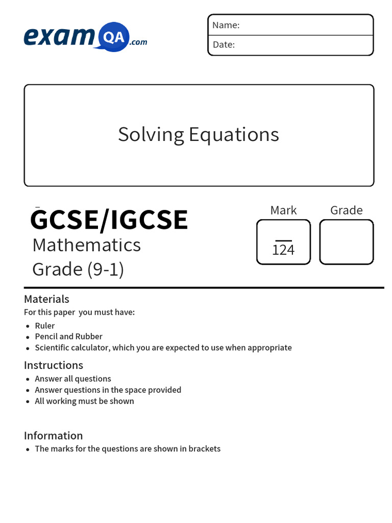 GCSE Maths Solving Equations Worksheet 1 - 1 | PDF | Mathematics ...