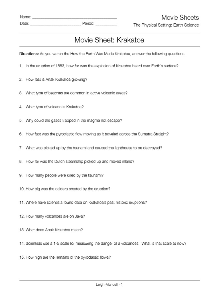 Krakatoa Video Worksheet | PDF