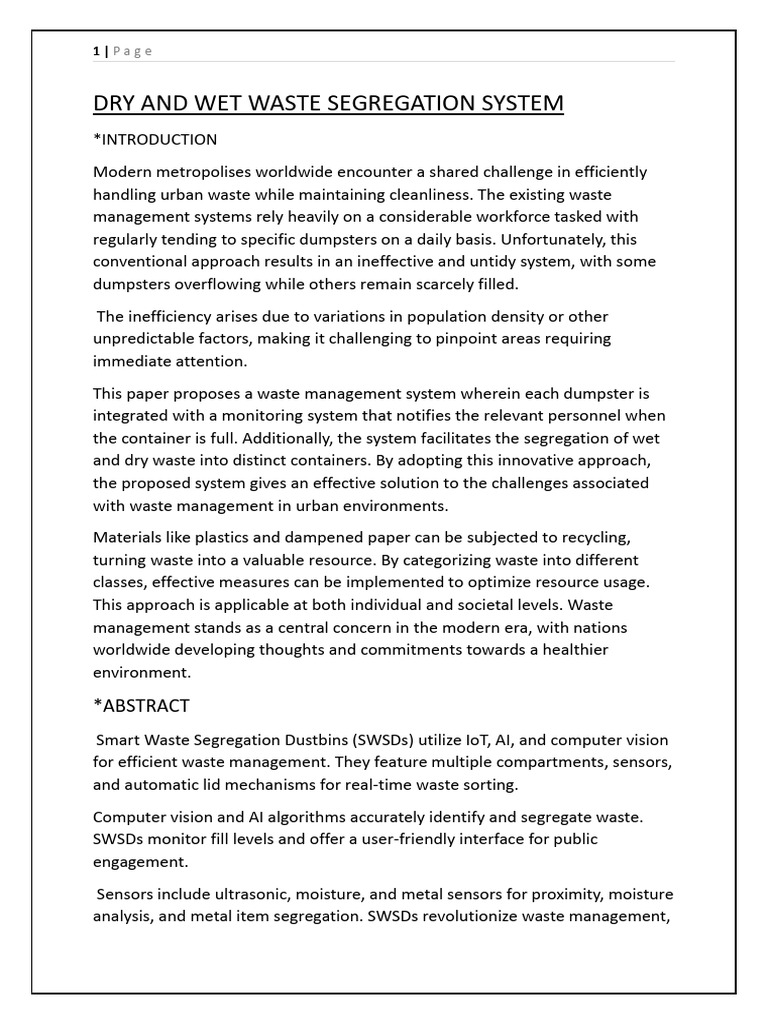 Smart Dry and Wet Waste Segregation System | PDF | Waste | Waste Management