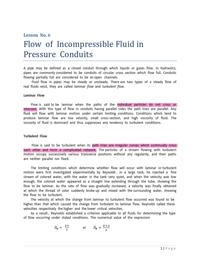 Lesson No 6 in Fluid Mechanics | PDF | Fluid Dynamics | Turbulence