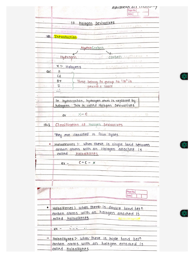 Halogen Derivatieves Notes PDF | PDF