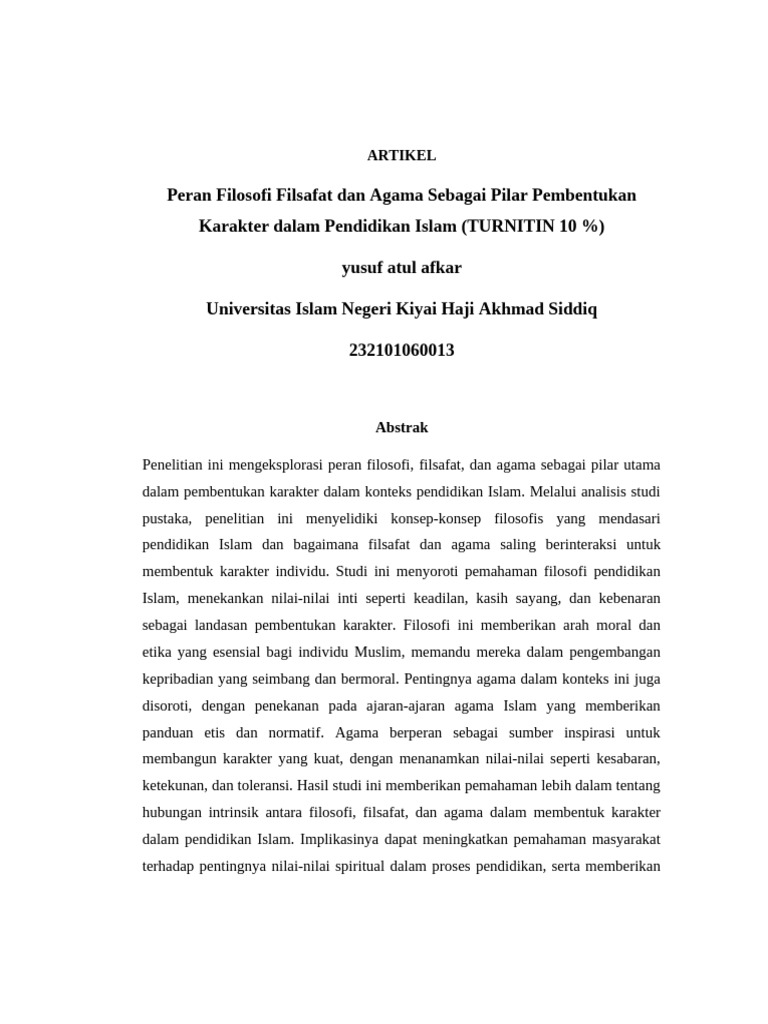 Filosofi dan Agama dalam Pendidikan Karakter | PDF