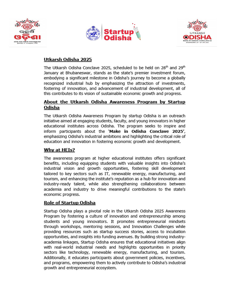 Utkarsh Odisha 2025 Awareness Program Agenda at SOA On 18.12.24-1 | PDF ...