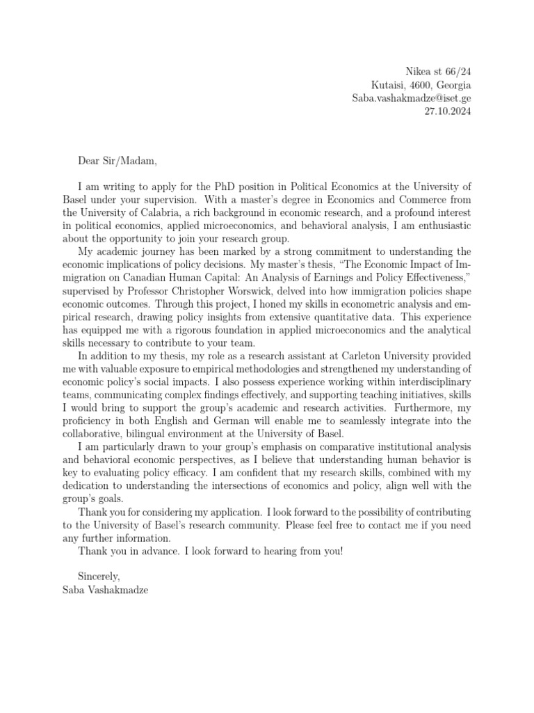 cover letter b | PDF | Economics