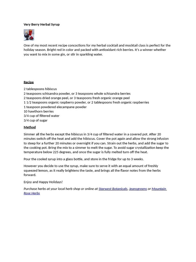 Holiday Very Berry Herbal Syrup Recipe | PDF