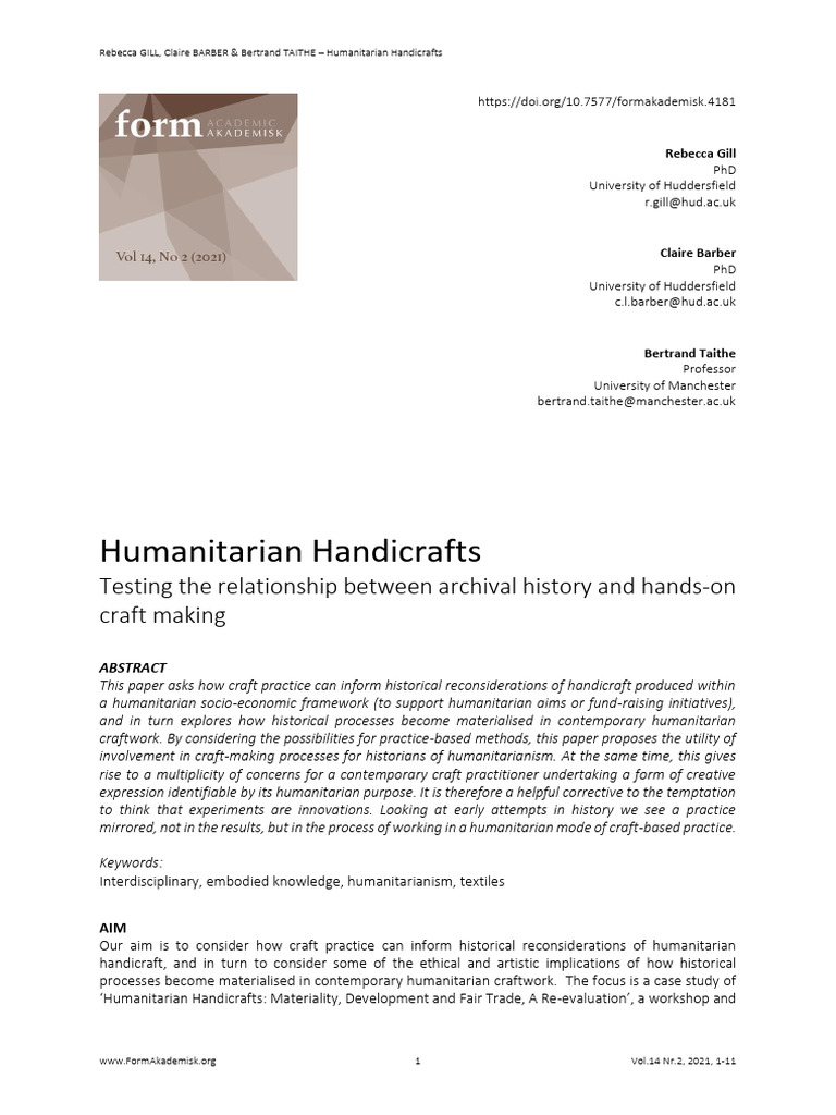 Humanitarian Handicrafts | PDF | Textiles | Crafts
