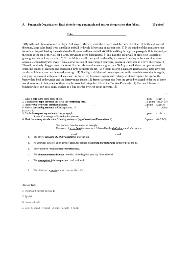 Paragraph Organization Mid Term Summer 2022 - 794558534 | PDF