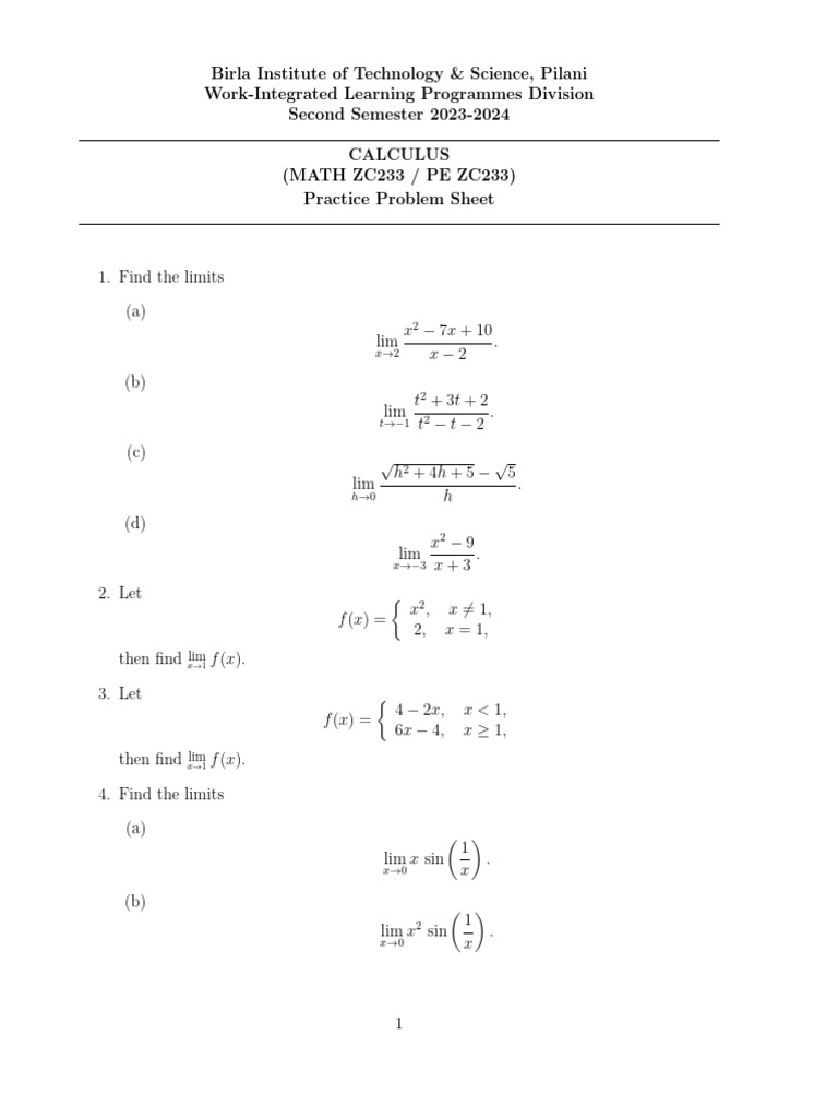 Calculus Practice 1 Solutions Pdf