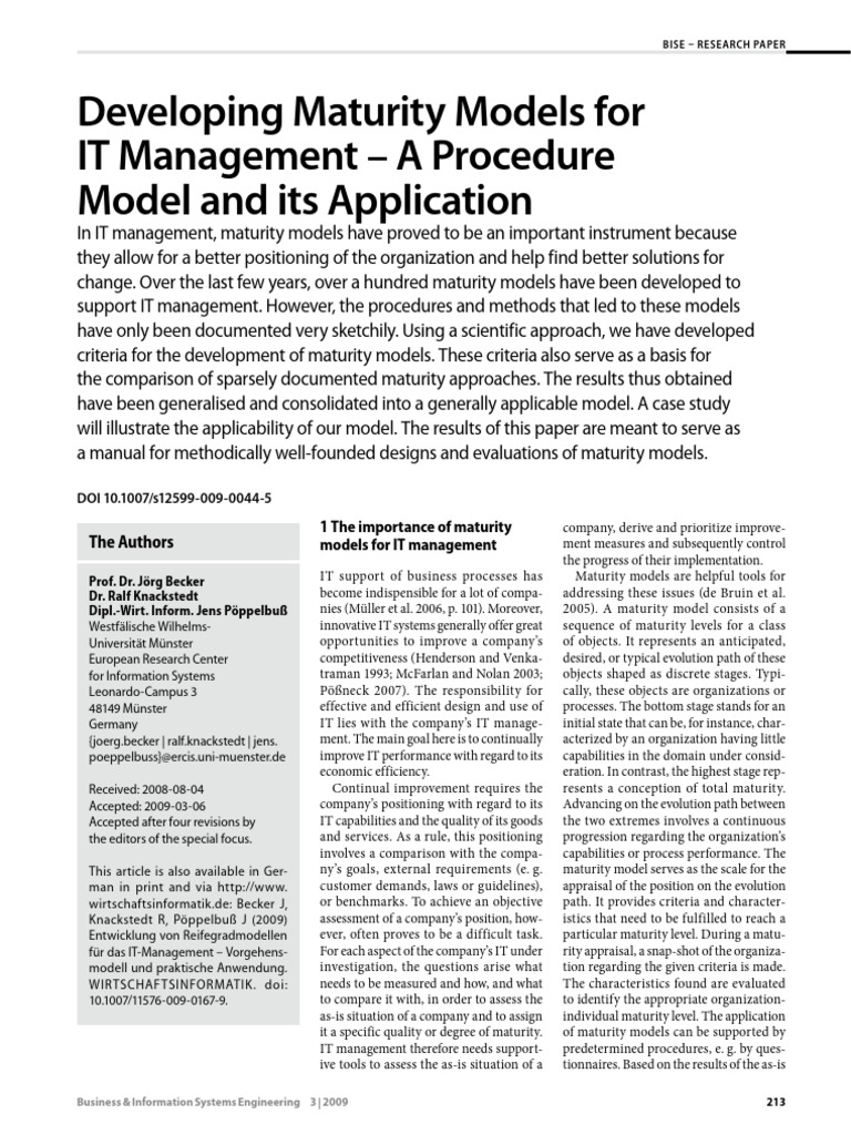 Developing Maturity Models For IT Management, A Procedure Model and Its ...
