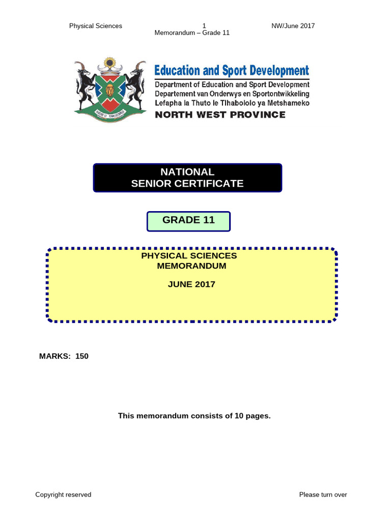 Grade 11 Physical Sciences Memo 2017 | PDF | Chemical Polarity ...